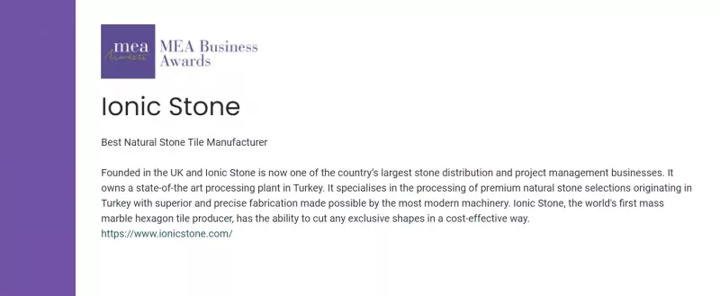 Ionic Stone | Second award from MEA Markets