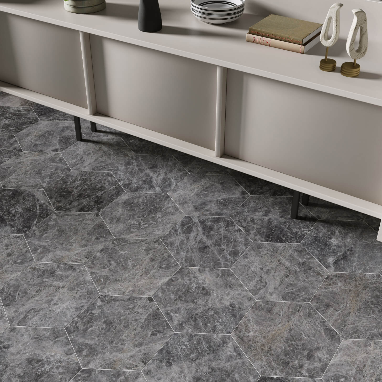 Ionic Stone | Silver Moon Honed Hexagon Marble